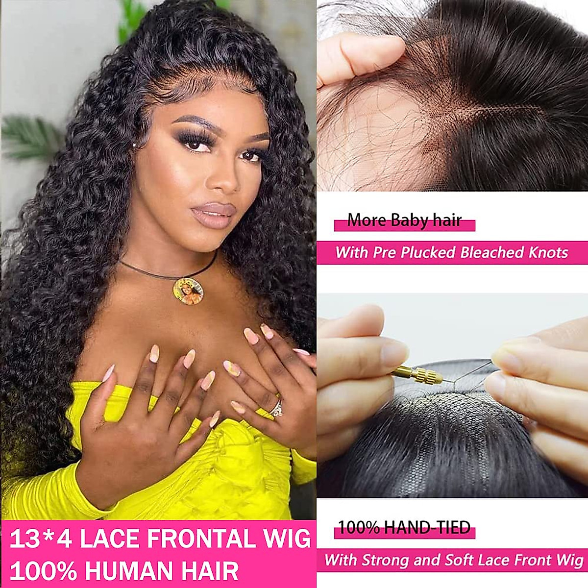 13x4 HD Transparent Lace Front Deep Wave 100% Human Hair Wig Deep Curly Lace Frontal Wigs 180% Density Unprosessed Water Wave Wigs Pre Plucked With Baby Hair Natural Color Hair for Black Women 22inch