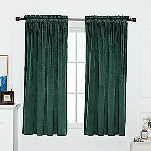 FY FIBER HOUSE 2 Window Panels, Room Darkening, Rod Pocket Super Soft Luxury Velvet, Energy Efficient, 52W x 63L, Decorative Drapes, Dark Green