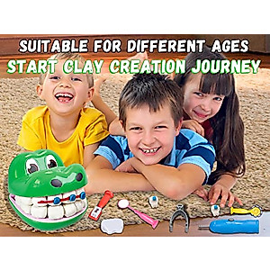 Crelloci Color Dough Dentist Set Tools Crocodile Doctor Modeling Clay Kit Drill and Fill Dough Art & Craft DIY Playset for Toddlers Kids 3 Years and Up Toys Party Birthday Gift.