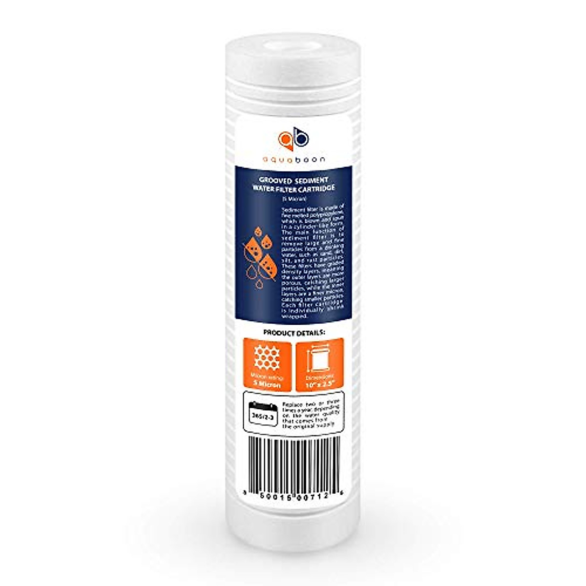 Aquaboon 5 Micron 10" x 2.5" Grooved Sediment Water Filter Replacement Cartridge for Any 10 inch RO Unit, Whole House Sediment Filtration, Compatible with P5, AP110, WFPFC5002, CFS110, RS14, 50-Pack