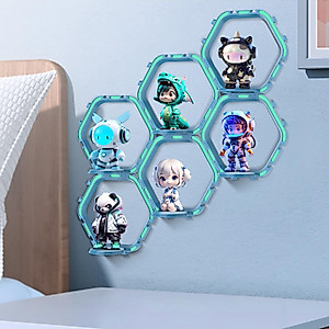 Ninoge 8PCS Riser Display Shelves for Figures, Glow in The Dark shelf for Funko POP Figures, Collectible Figure Display Stands, DIY shape configurations, Blue