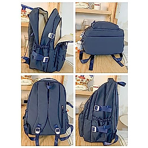 Romlvy Kawaii Backpack with Cute Accessories Classic Multi Pockets Large Capacity Daypack Practical Aesthetic Backpack (Black)