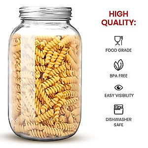 3 Pack Mason Jars 64 oz Wide Mouth with Lid and Band, Half Gallon, Airtight Lids , Clear, Glass (Set of 3)