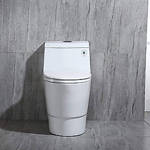 WOODBRIDGE One Piece Toilet with Soft Closing Seat, Chair Height, 1.28 GPF Dual, Water Sensed, 1000 Gram MaP Flushing Score Toilet with Chrome Button T0001-CH, White