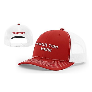 Custom Richardson Mesh Back Trucker Hat with Personalized Text Front & Back for Men – Customize Your Own Unique Hat! (Red/White)