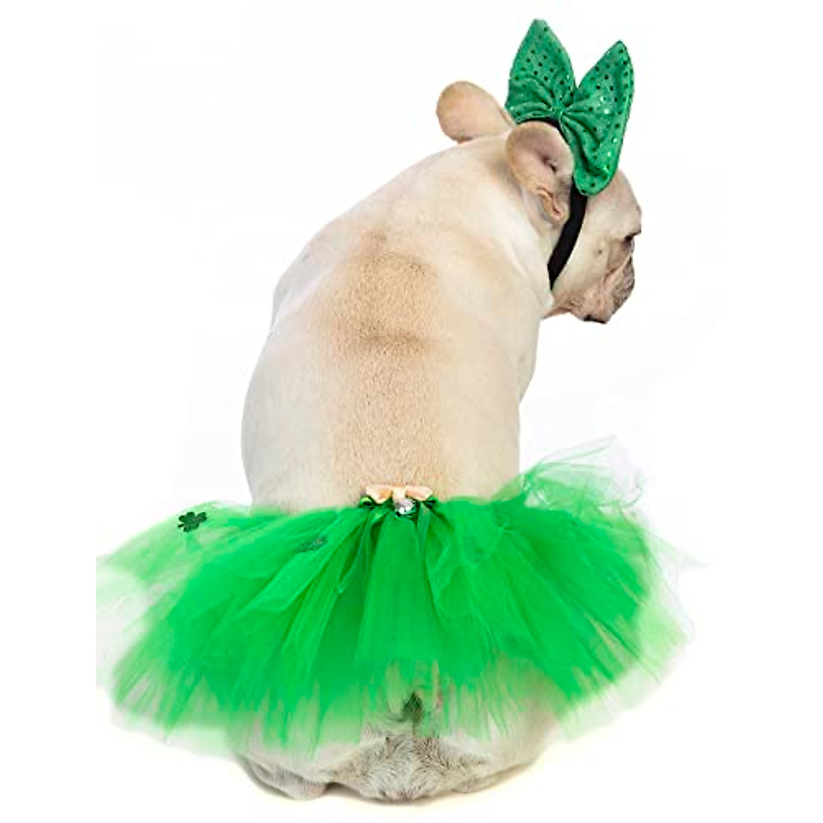 Impoosy St. Patrick's Day Dog Costume Pet Green Irish Headband with Dog Clover Dresses for Dogs Cats St. Patrick's Day (Green)