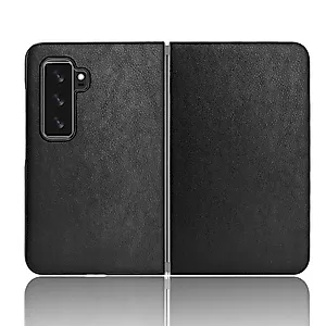 for Microsoft Surface Duo 2 Case Luxury PU Leather Hybrid PC Phone Case Elegant Lightweight Slim Shockproof Protective Cover (Black)