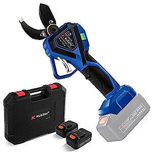 K KLEZHI Cordless Electric Pruning Shears with Colorful LED Dispaly,Cut capacity of 32mm / 1.26inches, 2 x 2 Ah Lithium Rechargeable Battery 8-10 Working Hours Blue