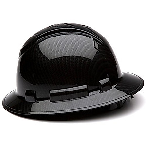 Pyramex Ridgeline Full Brim Hard Hat, 4-Point Ratchet Suspension, Shiny Black Graphite Pattern