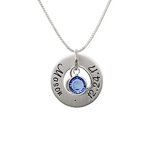 AJ's Collection Personalized Whimsical Heart Sterling Silver Necklace. Customize a Round Charm. Choice of Sterling Silver Chain. Gift for her. Keep Special Name and Date Near Your Heart.