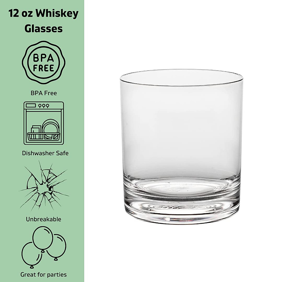 D'Eco Unbreakable Whiskey Glasses (Set of 4, 12oz ea) - Reusable Shatterproof Bourbon, Scotch & Old Fashioned Glasses - Perfect Indoor Outdoor Drinking Cups for Parties - Holiday Christmas Gift Idea
