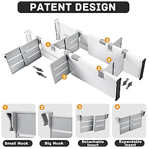 HsmQuvrent 5Pack Adjustable Drawer Dividers with Inserts 4" high Drawer Organizer for Clothes, Expandable Dresser Separators in Bedroom Bathroom Kitchen Fridge Office and Storage(11-17")