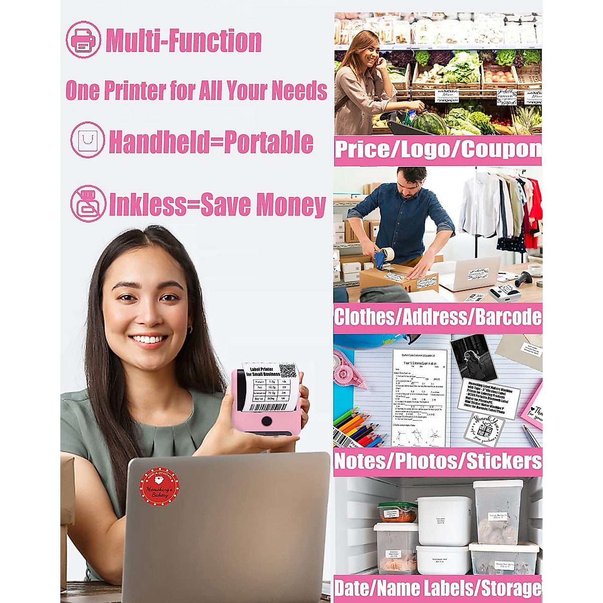 Memoking Label Makers Machine with Tape for Home & Office Organization and Storage - 3" Wireless Label Printer for Office Supplies Labels - Mini Sticker Maker - M200 Bluetooth Label Maker for Phone&PC