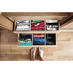 Qearl 6 Pack Drawer Dividers Organizers Adjustable 3.2" High Expandable from 11-20" Kitchen Drawer Plastic Drawers Separators for Clothing Kitchen Utensils Makeup Office Storage(Attached Tape)