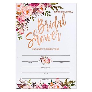 Crisky Rose Gold Foil Bridal Shower Invitation with Envelopes, Bridal Shower Invite, Wedding Shower Invitations, 25 pcs Cards & 25 pcs Envelopes & 25 pcs Stickers