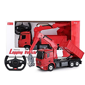 RASTAR RC Logging Truck Toys 1:24 Scale Mercedes-Benz Arocs Remote Control Dump Truck RC Construction Vehicles with Lights/Crane Arm 2.4GHz, RC Truck for Boys Kids Adults