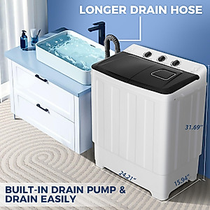 Nictemaw Portable Washing Machine, 30Lbs Compact Washing Machine, Twin Tub Laundry Washer Machine with Drain Pump, Semi-Automatic 19Lbs Washer and 11Lbs Spinner Combo for Apartments, Dorms, RVs