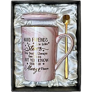 Best Friends, Friendship Gifts for Women Birthday Gifts for Women Perfect Birthday Gifts Ideas for Her, Friends Female, Sister, Besties, BFF Ceramic Marble Coffee Mug Gifts Box Printed Gold 14oz Pink