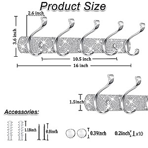 BlackFish Coat Rack Wall Mount,Shiny Silver Rhinestones Wall Mounted Coat Rack 5 Hooks,Key Hooks Decorative for Wall,Double Coat Hook Wall Hook Rack Suitable for Coat Hat Towel Purse Robes（1 Pcs