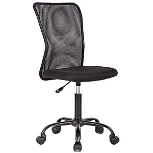 Mesh Office Chair Armless Task Chair Mid Back Ergonomic Computer Desk Chair with Lumbar Support Height Adjustable No Armrest Home Office Chair Swivel Rolling Chair for Adult, Black