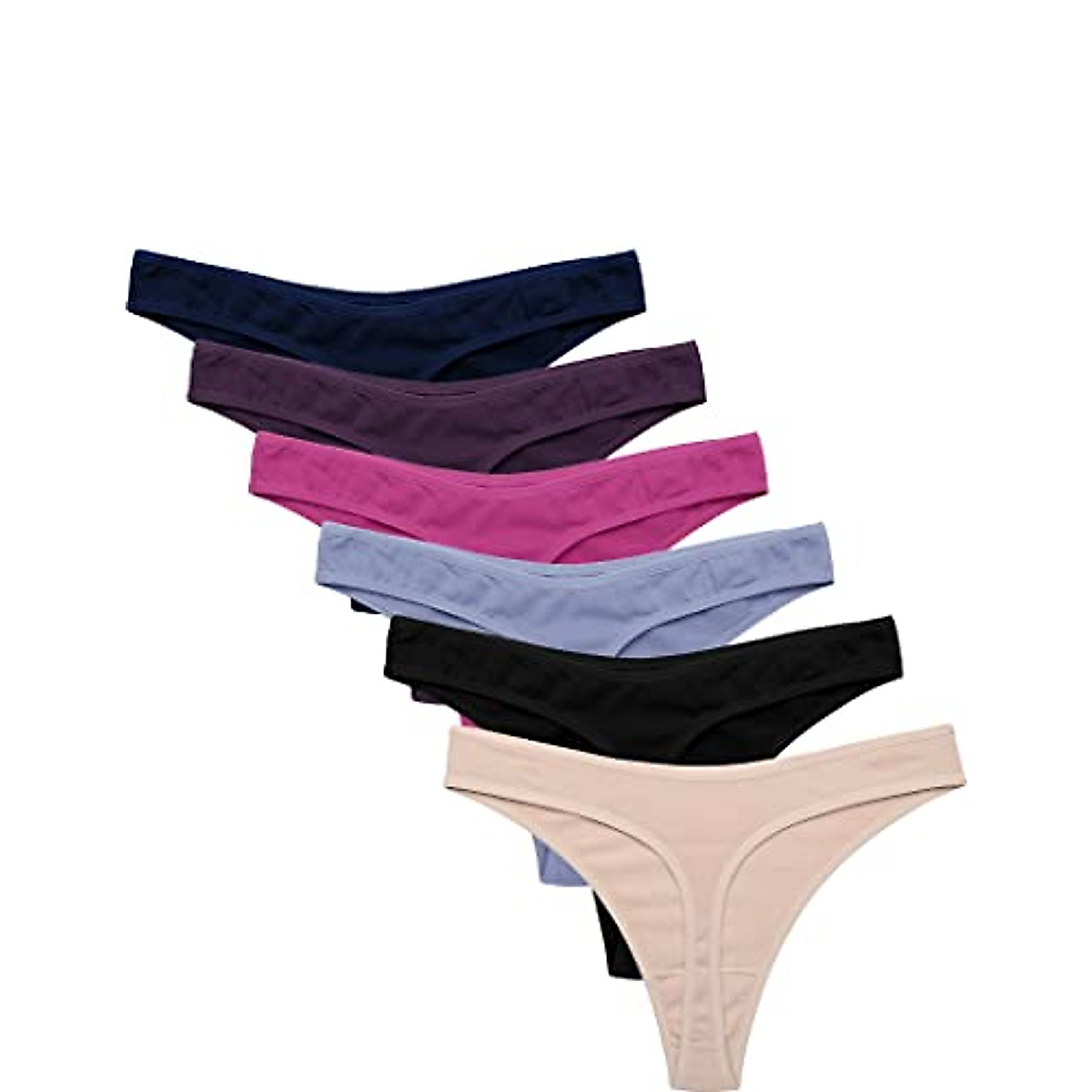 Ekouaer Womens Thongs Seamless Cotton Underwear G-String 6 Pack Invisible Panties Breathable Underpants Large Panties