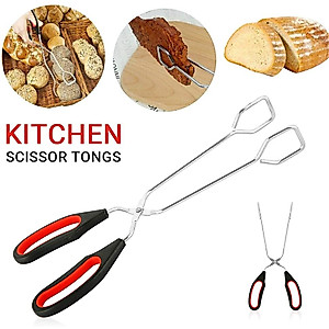 eoocvt 3 Pack Stainless Steel Scissor Tongs, Kitchen Tongs for Cooking Food Tongs BBQ Barbecue Tong Grilling Tongs Bread Food Clamp, 9/11/13 Inch