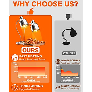 PYY Food Heat Lamp, Commercial Food Warmer, 2-Head Food Warming Light, 500W Portable Electric Heating Lamp, Stainless Steel Catering Food Warming Lamp for Restaurant Kitchen Cafeteria