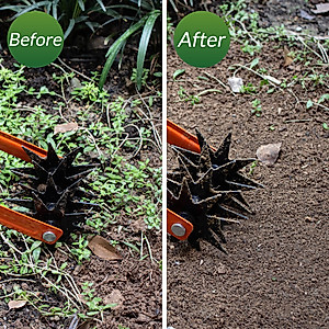 Walensee Rotary Cultivator Tool, Adjustable Garden Hand Tiller with Stainless Steel Pole, 2-in-1 Garden Weeder and Crumbler Soil Cultivator Tool with Weeding Knife for Soil Mixing or Reseeding Grass