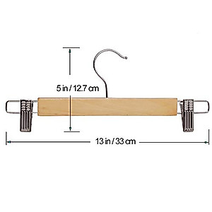 LOHAS Home 10-Pack Natural Finish Wooden Pant Skirt Hangers with 2-Adjustable Anti-Rust Clips