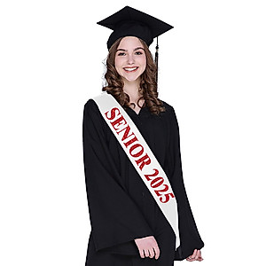 White Senior 2025 Satin Sash with Red Glitter Letters- 2025 Graduation Sash - Finally Graduated - Senior Cheer Sash - Cheerleader Sash - Competition Sash