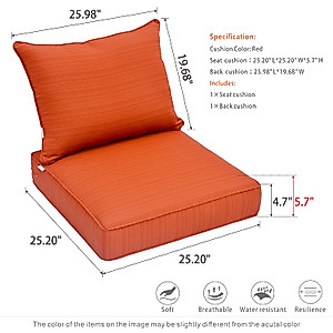 HOOOWOOO 25x25x5 Outdoor Patio Furniture Cushions Replacement,5" Thick Seat Back Chair Cushions Set,Zipper Olefin Sofa Loveseat Cushions for Patio Outdoor Furniture,Orange Red