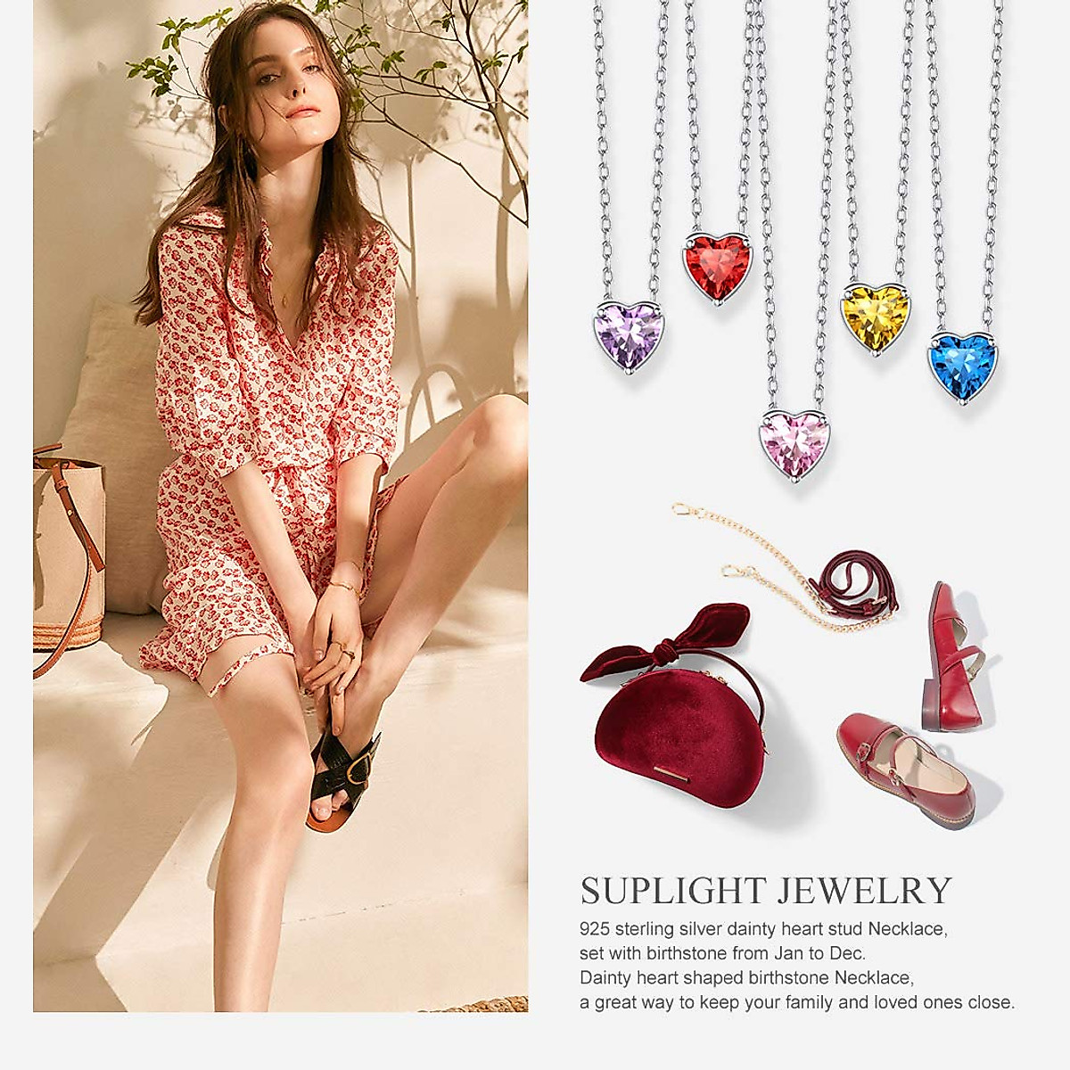 Suplight March Birthstone Necklace 925 Sterling Silver Small Blue Aquamarine Heart Necklace for Women