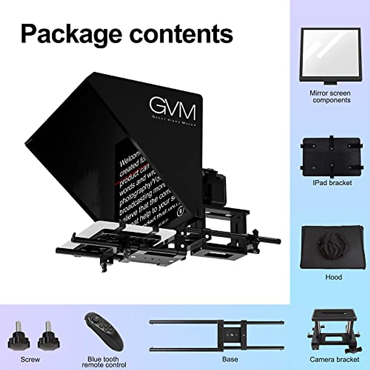 GVM Teleprompters for ipad Tablet DSLR Camera Portable 18'' Teleprompter Kit with Remote Control & App,Solid Aluminum Constructions,Colorless Spectroscope,Ultra HD Wide-Angle Lens