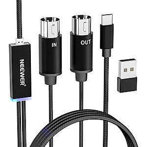NEEWER USB Type C MIDI Cable with Input & Output Connecting Keyboard/Synthesizer for Editing & Recording MIDI Adapter Cord with Indicator for Piano Keyboard to PC Mac Laptop 72.4"/184cm Length