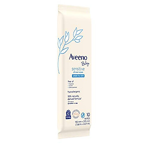Aveeno Baby Sensitive All Over Wipes, Hypoallergenic, Paraben-& Fragrance-Free 10ct (Pack of 48, 480 Total Wipes)