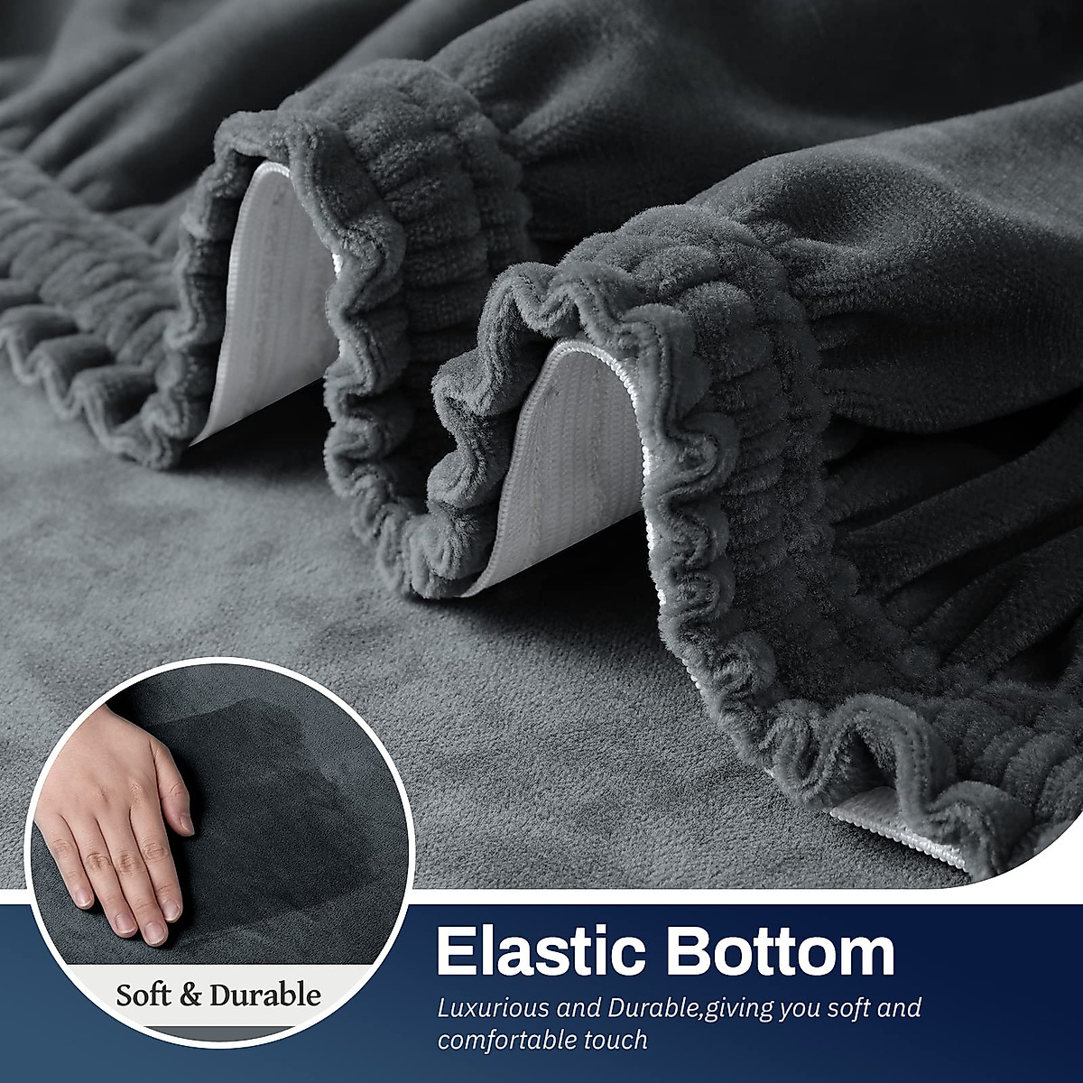 Asnomy Sofas Covers for 2 Cushion Couch Loveseat Cover Velvet Stretch Slipcovers for Dogs Cats,2 Seat Cushion Furniture Protector Machine Washable（Medium，Dark Grey）