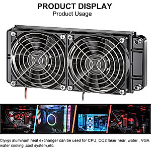 Clyxgs Water Cooling Radiator, 12 Pipe Aluminum Heat Exchanger Radiator with Fan for PC CPU Computer Water Cool System DC12V 240mm Black