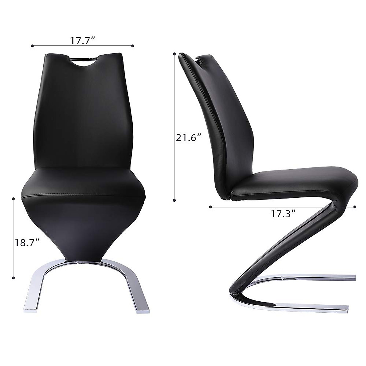Dining Chairs Set of 2, Modern Simple Kitchen & Dining Room Chairs with Comfortable Ergonomics Back Faux Leather Chair and Carbon Metal Chair Legs