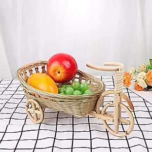 Cabilock Woven Fruit Basket Bamboo Bread Basket Container Bowl Candy Basket Serving Basket Flower Basket Appetizer Tray Storage Basket Tricycle Design for Fruit Snack Nuts Chip