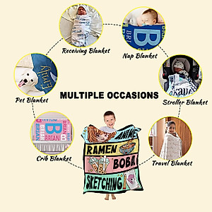 Anime Blanket Gifts for Girls Kawaii Anime Decor for Women Anime Ramen Boba Sketching Flannel Blanket Anime Lover Stuff, Luxurious Warm and Cozy for S 40X50 Inch for Kids/Child