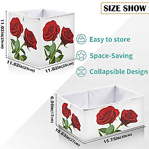 visesunny Closet Baskets Red Rose Storage Bins Fabric Baskets for Organizing Shelves Foldable Storage Cube Bins for Clothes, Toys, Baby Toiletry, Office Supply