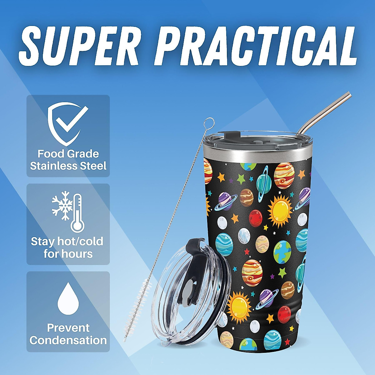 Onebttl Planet Gifts Space Astronomy Solar System Tumbler Travel Coffee Mug, Astronauts Gifts for Astronomy Space Lover, Men, Boys, Christmas, Birthday, Stainless Steel Insulated 20oz/590ml