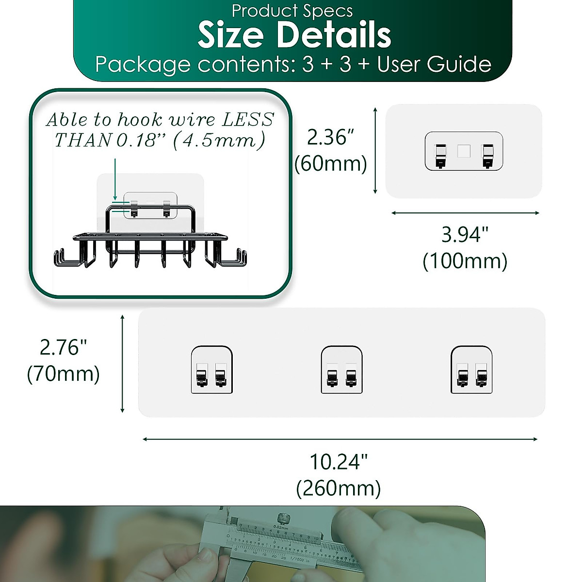 Jovware Shower Caddy Adhesive Strips, Shower Caddy Adhesive Replacement Stickers, Adhesive for Shower Shelves, Shower Shelf Adhesive Replacement for Soap Holder, Kitchen Rack, Bathroom, Wire 6 Pack