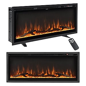 Tangkula 42 Inches Electric Fireplace in-Wall Recessed, Wall Mounted and Freestanding, 750W/1500W Linear Fireplace Heater with Remote Control, Adjustable Flame Color & Brightness (42 Inches)