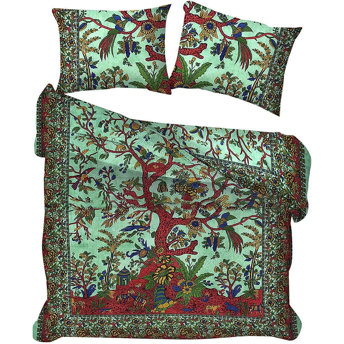 Flyingasedgle Indian Mandala Duvet Cover Twin/Queen Size Bohemian Hippie 100% Cotton Drom Bedding Cover Boho Comforter Quilt Cover with Pillow Covers (Green T.L)