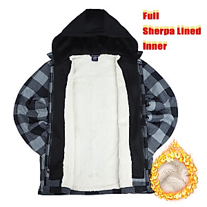 Facitisu Flannel Shirt for Men Zip Up Fleece Warm Plaid Sherpa Lined Hoodie Jacket Big and Tall Winter Coats