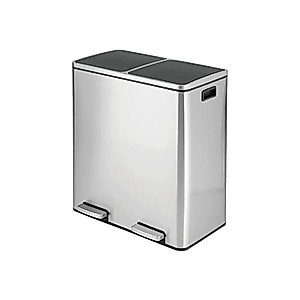 AWENN - Dual Kitchen Garbage Trash Can with Lid and Pedal - Touchless Round Shape Waste Bin - Stainless Steel Dustbin for Kitchen, Bathroom, Office and Outdoors – Black (12.7 Gallon – 48 Liters)