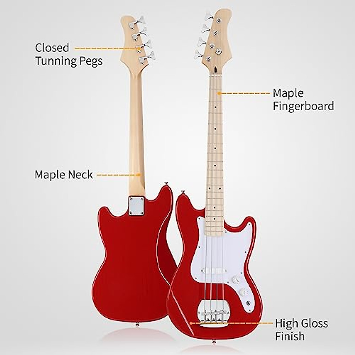 Ktaxon 4 String Electric Bass Guitar, Beginner Electric Bass Guitars Kit with Gig Bag, Shoulder Strap & Cable, Accessories, 42.5" Single-Coil Pickup Bass Guitars W/Fixed Bridge (Red)