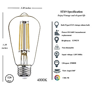 winsaLED 100 Watt Led Bulb, 12 Pack 9W Led Edison Light Bulbs 100+ watt Incandescent Bulbs Equivalent, 4000K Cool White with E26 Standard Base, 120V Input Not Dimmable, High CRI 90, Flicker Free