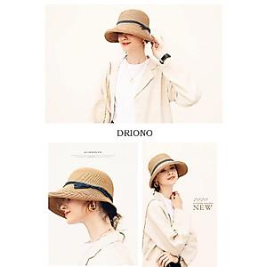 DRIONO Straw Hat - Women Style Fashion Summer Cloche Beach Fedora Trilby Hat Panama Sun Hat (Beige)